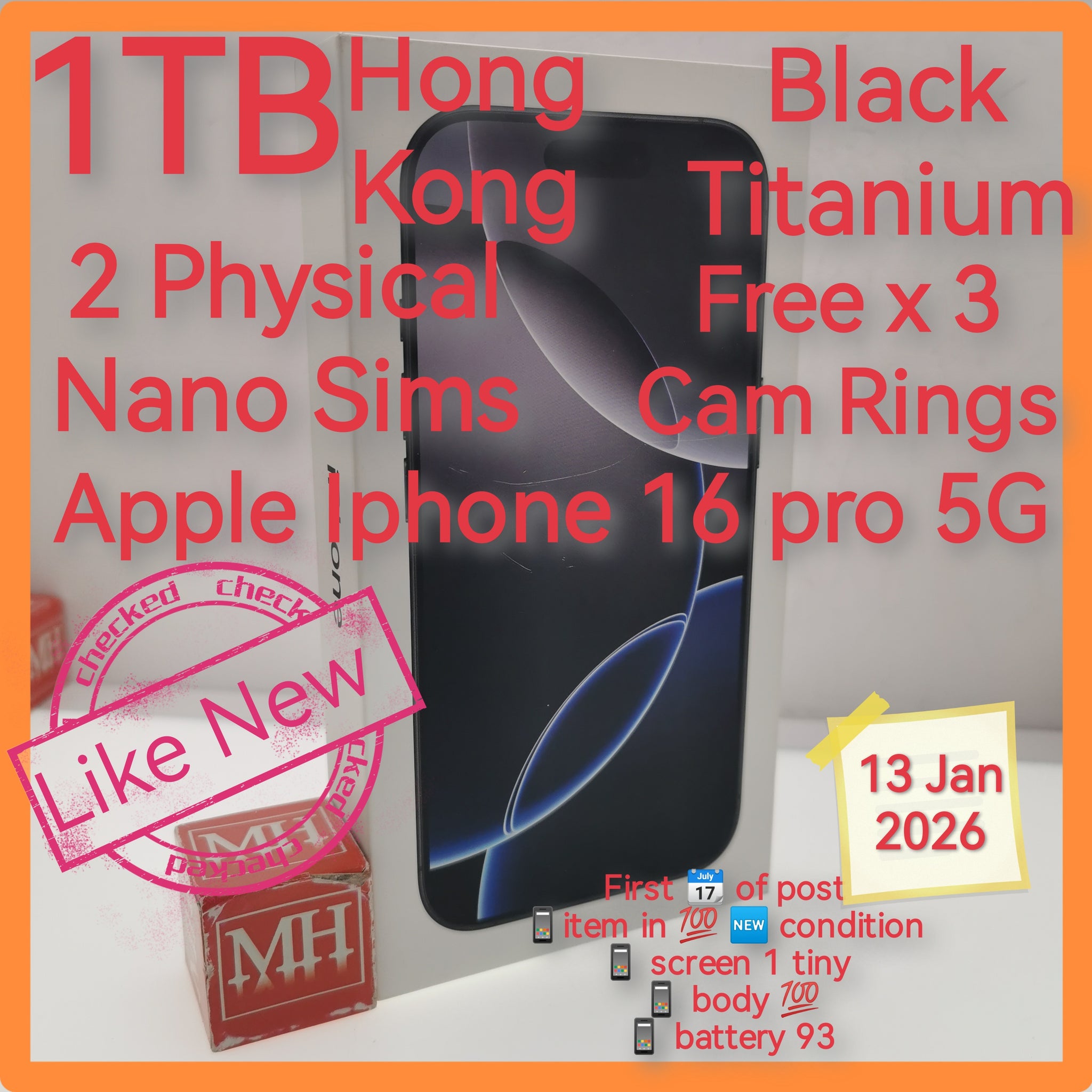 1tb Hong Kong dual Nano Sims apple iphone 16 pro 5G black titanium wit ...