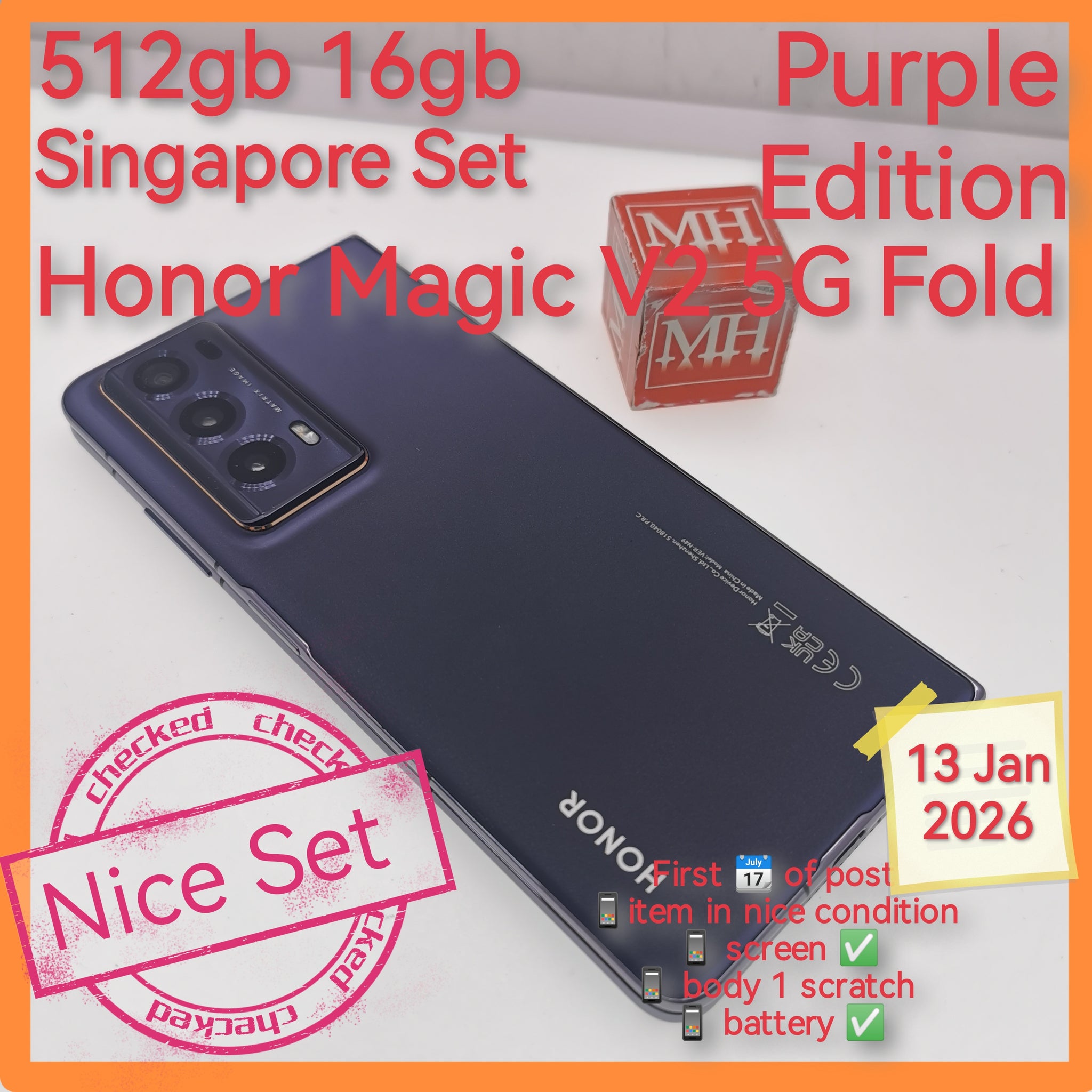 512gb 16gb Singapore honor magic v2 5g snapdragon purple set – Mobile ...